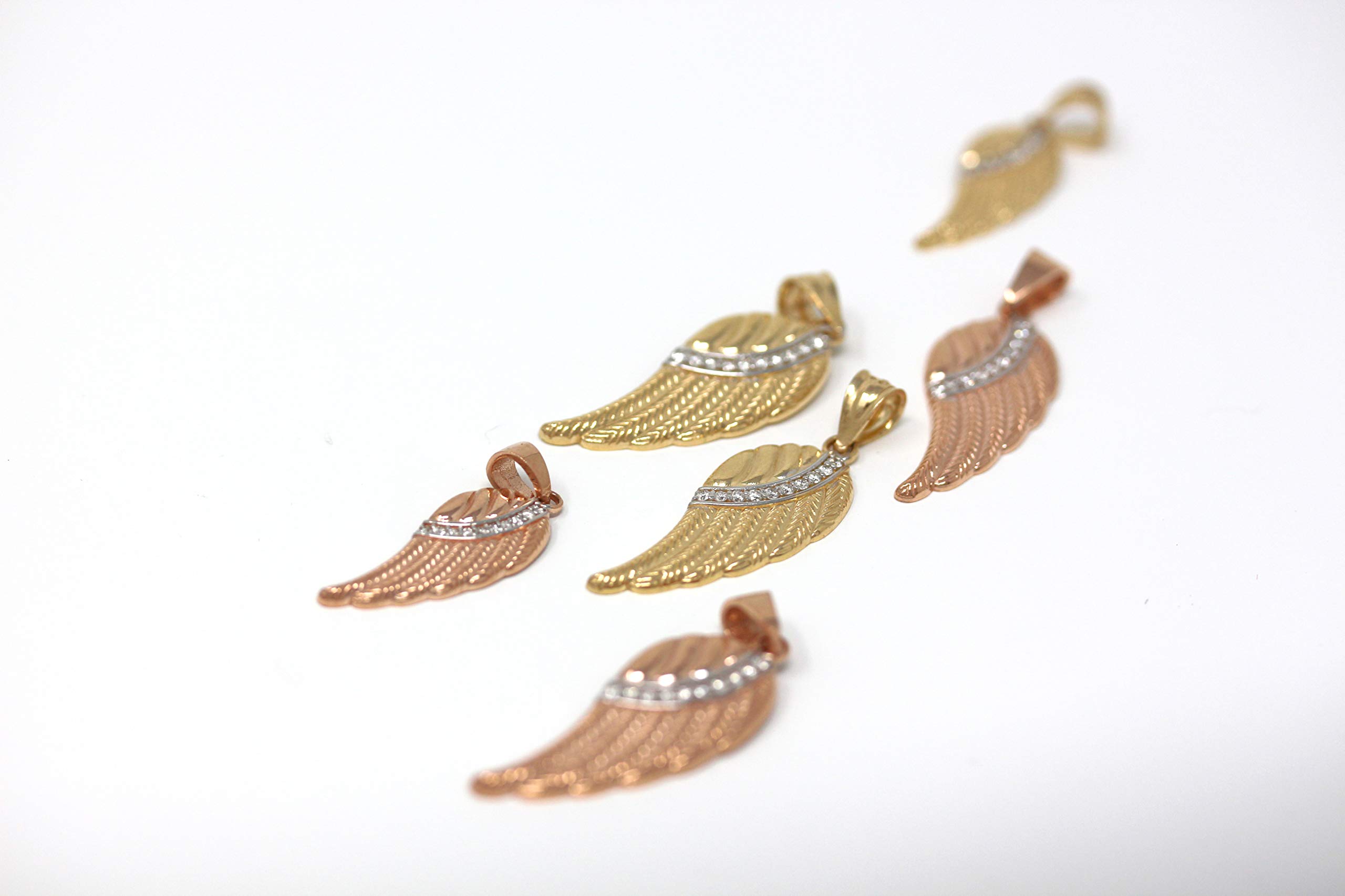 CaliRoseJewelry 10k Yellow Gold Feather Angel Wing Diamond Pendant - Small