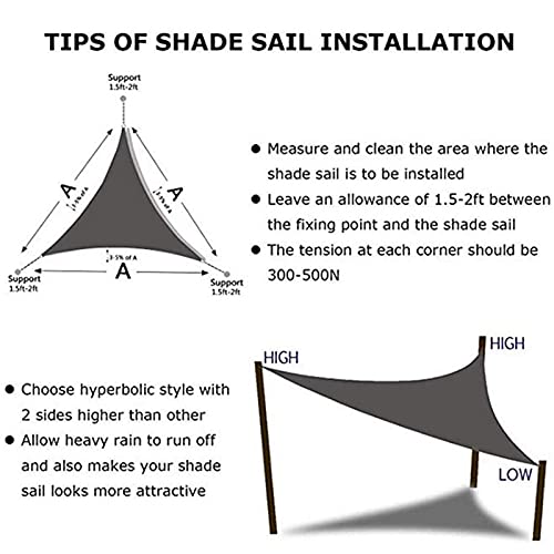 JLCP Triangular Awning Sun Protection Garden Balcony Patio Weather Resistant Breathable UV-Protection 3X4x5m Sun Shade Sail with 3 Ropes and Fixing Kit,Light Brown