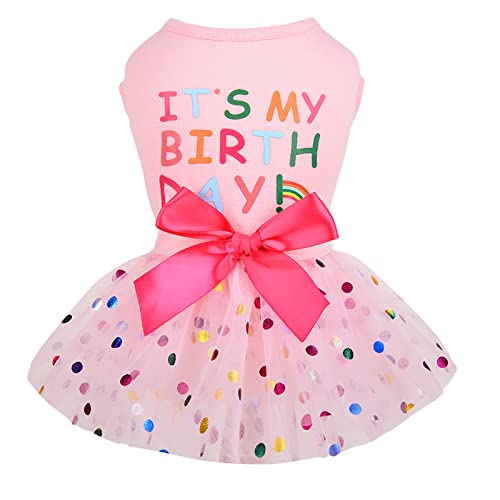 Dog Dress for Small Medium Dog Girl,Pet Puppy Tutu Princess Dress, Pink Female Dog Clothes, Girl Dog Birthday Outfit Apparel Party Dress, X-Large