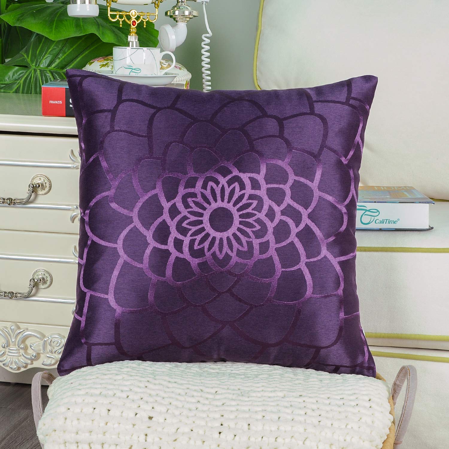 CaliTime Pack of 2 Throw Pillow Covers Cases for Couch Sofa Home Decor Modern Shining & Dull Contrast Stars & Moon 18 X 18 Inches Black