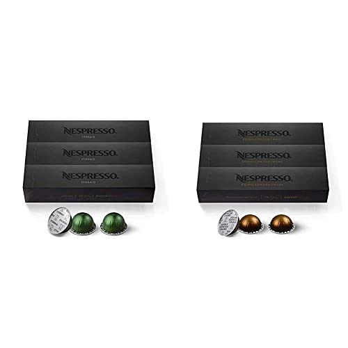 Nespresso Capsules VertuoLine, Stormio, Dark Roast Coffee, 30 Count Coffee Pods, Brews 7.8oz & Capsules VertuoLine, Double Espresso Chiaro,Medium Roast Espresso Coffee, Coffee Pods, 30 Count
