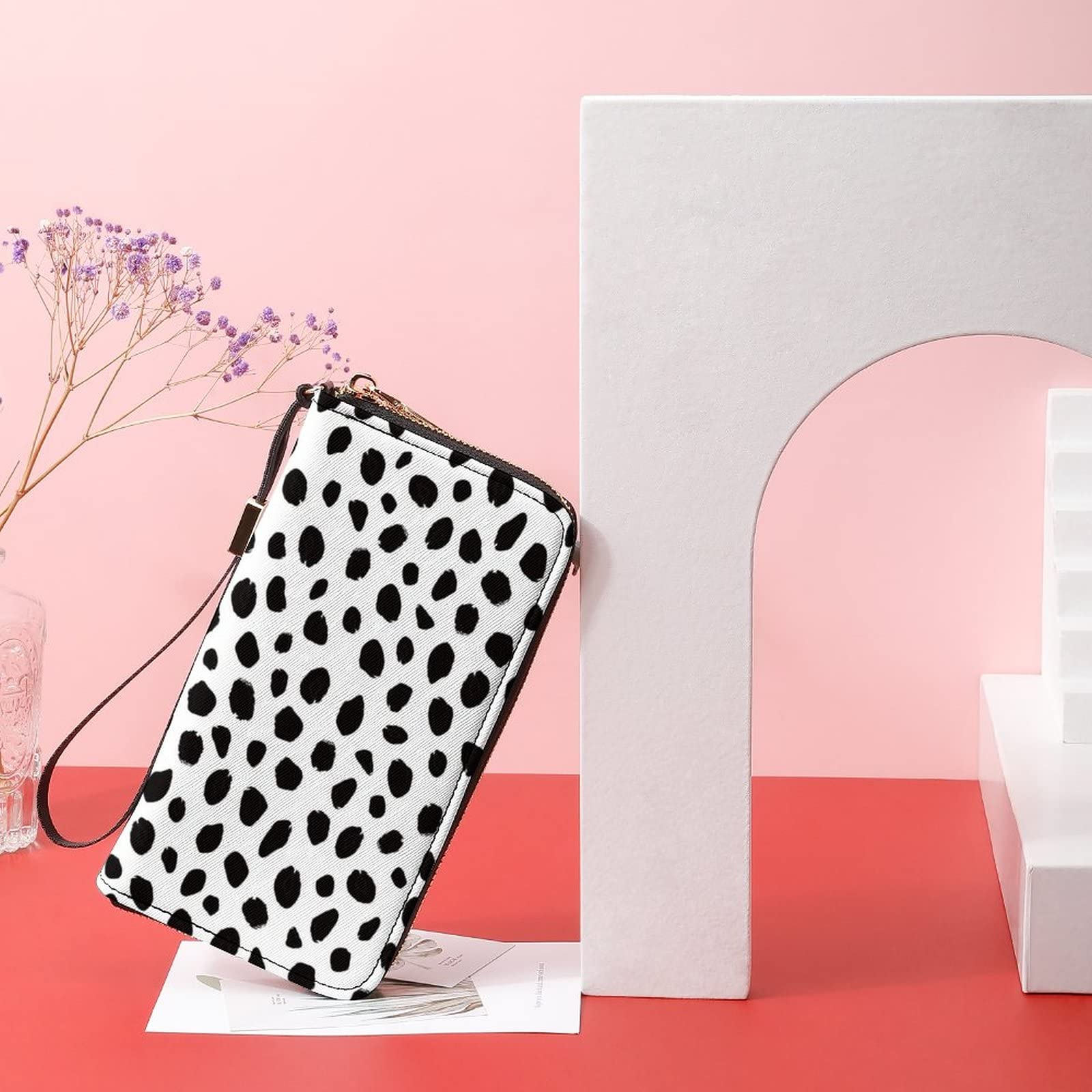 Dalmatians Dog Print Wallet Vertical Clutch Wristlet Strap Long Purse with Pocket Handbag for Travel Work
