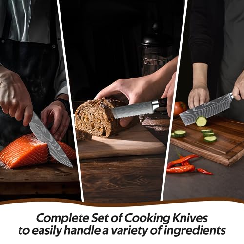 Oserlo Kitchen Knife Set, 8 Pcs High Carbon Stainless Steel Chef Knife Set with Ergonomic Balance Handle & Sheath, Ultra Sharp Professional Japanese Knife Set for Cutting, Peeling & Slicing