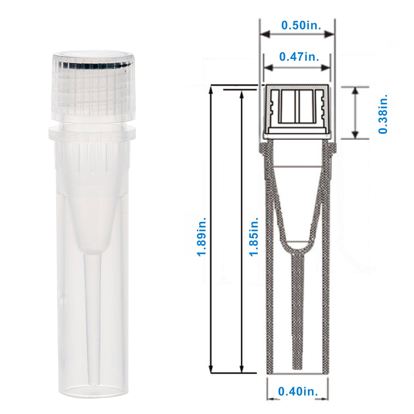 CryoKing Cryogenic Vials 0.5ml with O-Ring Caps Cryotubes for Low Temperature Sample Storage Clear Sterile Vials, Bag of 50