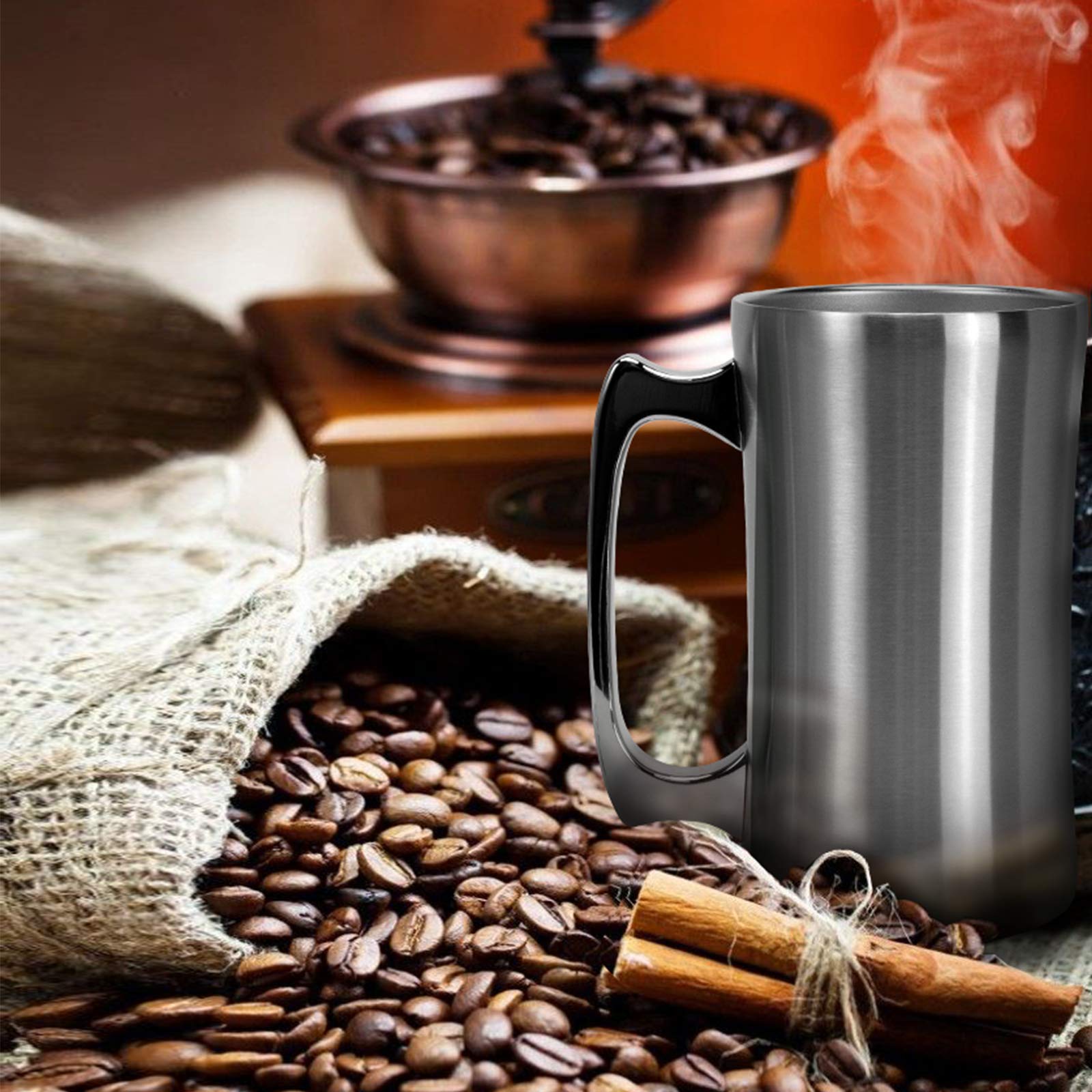 HDMY Stainless Steel Double Walled Mugs 20 oz Metal Coffee & Tea &Wine Cup Mug Insulated Cups with Handles Keep Drinks Cold or Hot Longer(Double)