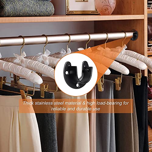 JMIATRY 12 PCS Closet Rod Brackets 1 Inch Closet Pole Socket Metal Closet Rod Brackets Heavy Duty Closet Rod Support Bracket U-Shaped Open Black Closet Rod Holders with Screws