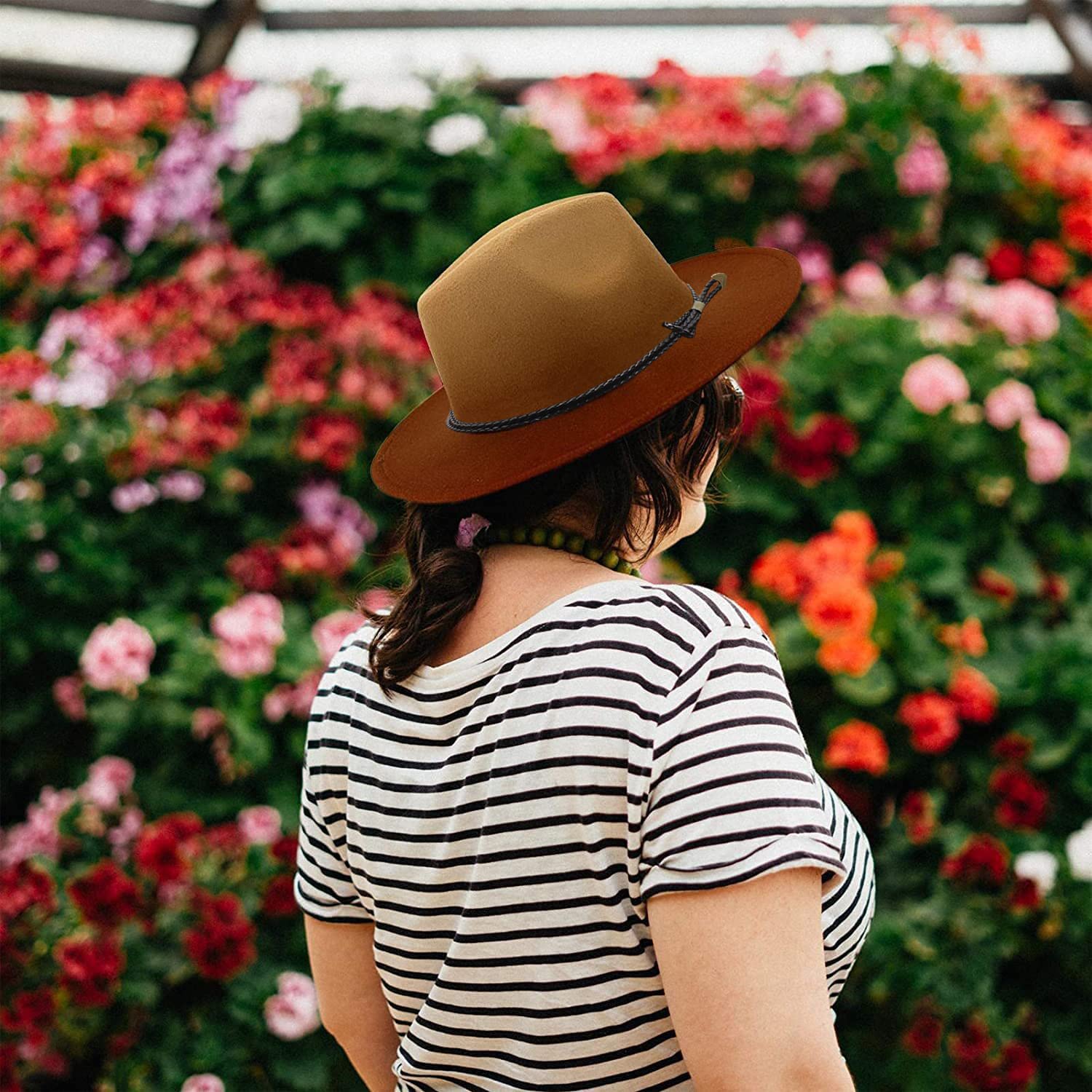Classic Wide-Brim Fedora-Hat-Women - Felt Gradient Fedora Hats (Caramel, M:56-58cm/22-22.8inch)