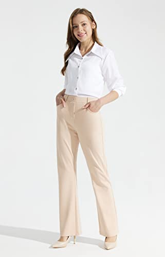 Libin Women's Bootcut Dress Pants 31" Business Casual Work Pants High Waisted Stretchy Slacks for Women Yoga Office Trousers with 4 Pockets, Khaki, 4