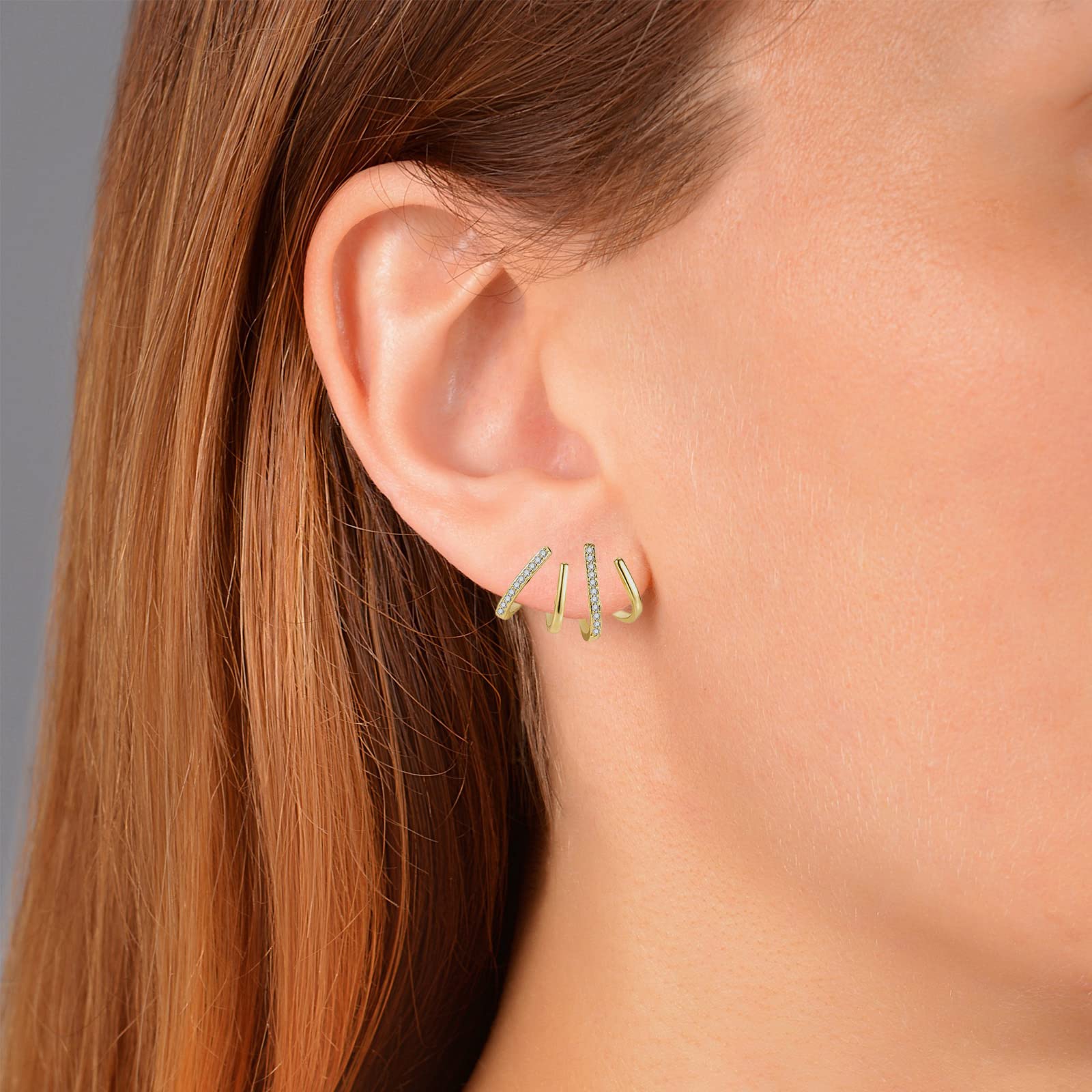 Claw Cuff Earring for Women, Zircon Needle Ear Cuffs Stud Earrings Minimalist Ear Wrap Piercing Earrings for Girls (2 Pcs Gold+2 Pcs Silver)