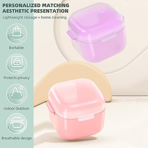 OFIDUS Denture Bath Case, Denture Cups for Soaking Dentures, Retainer Cleaning Case with Strainer Basket, Portable False Teeth Container, Soak Container for Retainer, Braces, Mouthguard (Red)