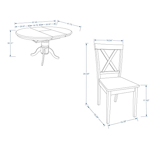 Glenwillow Home 5-PC - Oval Butterfly Leaf Dining Table + X-Back Dining Chairs Dining Set in Dark Walnut