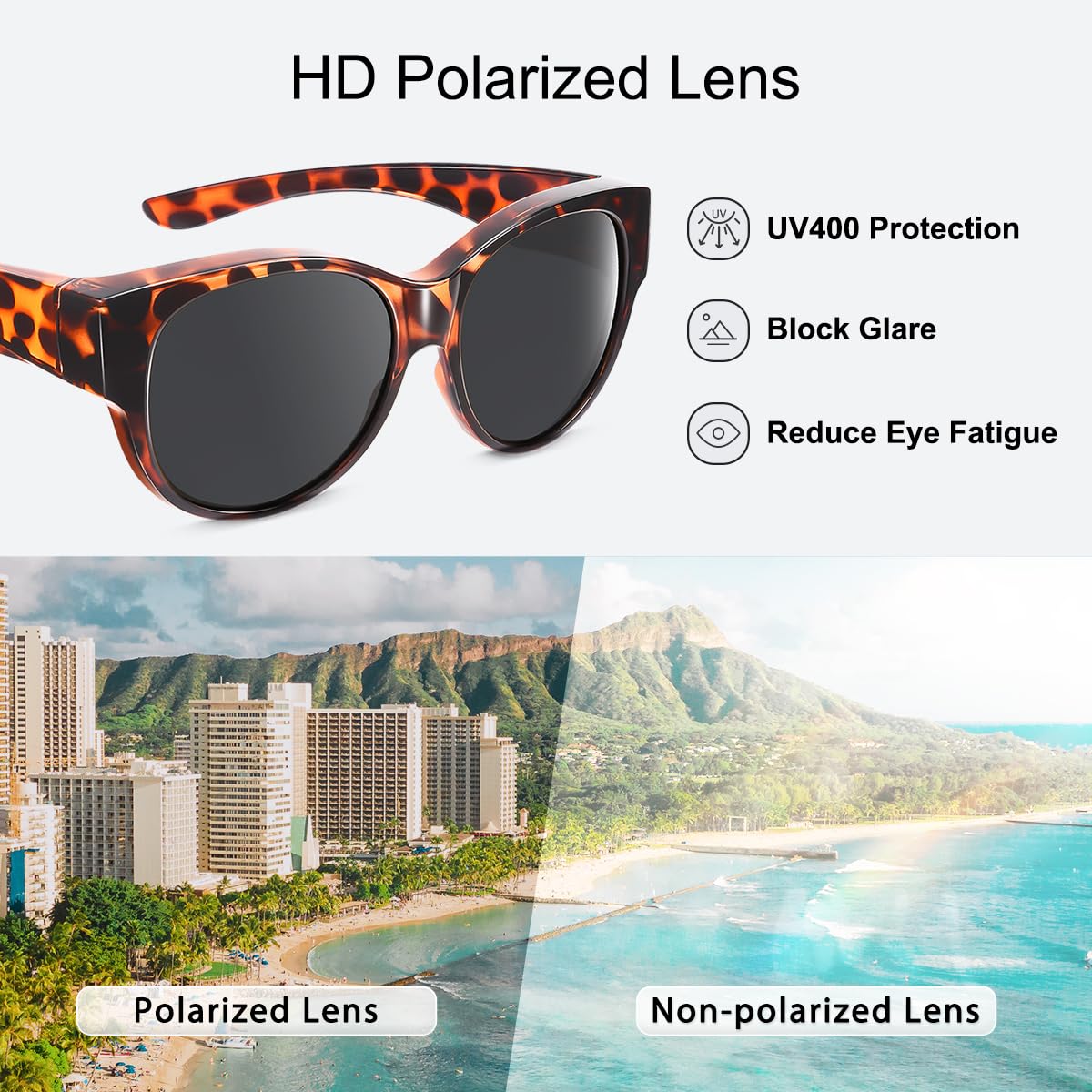 Br’Guras Oversized Polarized Fit over Sunglasses Over Glasses for Men and Women (Amber leopard, Black)