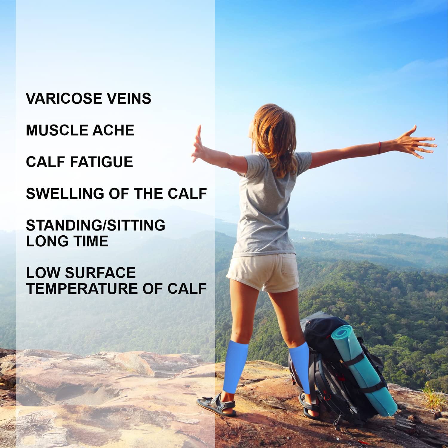 Calf Compression Sleeves Men & Women - Calf Sleeves for Runners, Cyclists, Travel, Work, Injury Recovery & Prevention - Shin splint (Medium, Blue)