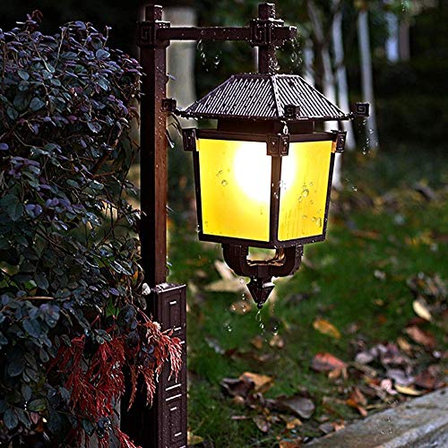 ZZYJYALG Coffee Gold Yellow Glass Lampshade E27 Antique Street Lamp IP55 Waterproof Garden Pole Post Lantern Light Landscape Home Patio Path Lighting Pillar Floor Lamp
