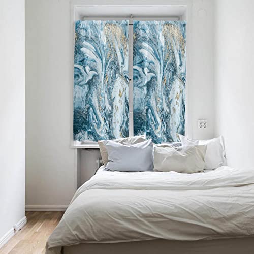SSEVITEY Room Decorative Valances with Rod Pockets Marble Liquid Abstract Art Window Valance Curtains Blue White Gold Gradient Treatment 2 Panels Drapes for Kitchen Living Room Bathroom