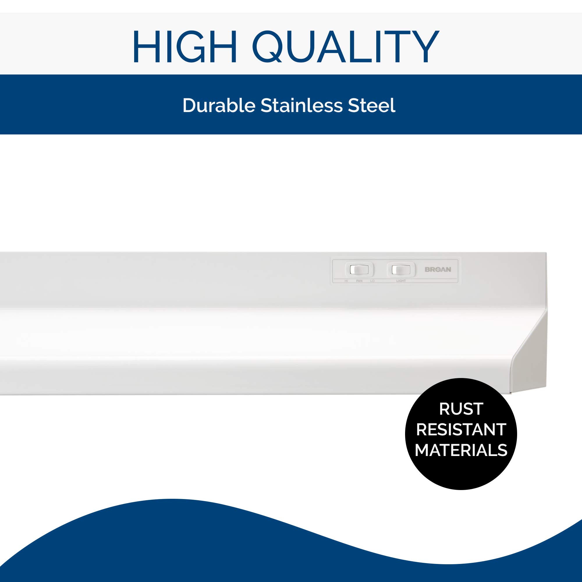 Broan-NuTone Economy 36-inch Under-Cabinet Easy Install Convertible Range Hood with 2-Speed Exhaust Fan and Light, 210 Max Blower CFM, White