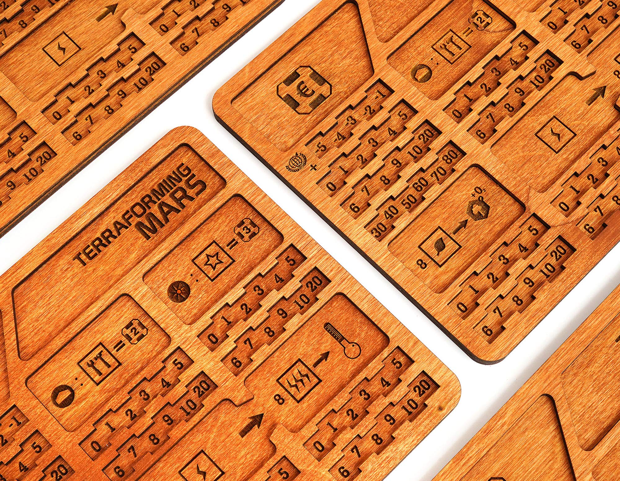SMONEX 5 Wood Player Boards Compatible with Terraforming Mars Board Game - Gaming Organization with Player Trays Suitable for All Terraforming Mars Expansions