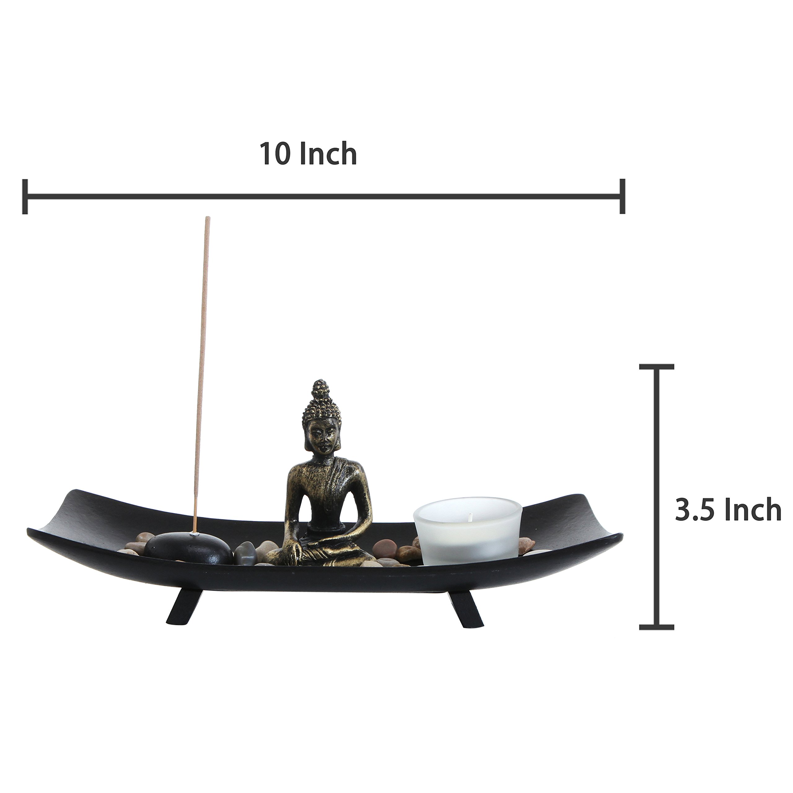 MyGift Zen Meditation Rock Garden Table Kit with Wood Tray, Buddha Statue, Rocks, Glass Tealight Candle and Incense Burner Holder