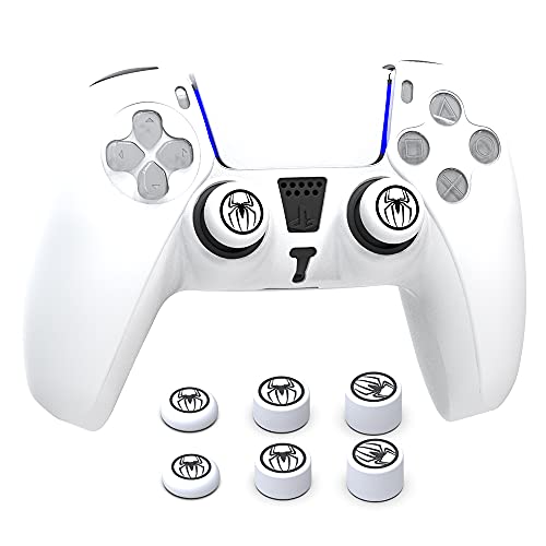SMOS Anti-Slip Silicone Cover Skin for Playstation 5 Controller,Soft Rubber Case for PS5 Wireless Controller with 3 Pairs of Thumb Grip Caps of Different Heights,Pearl White