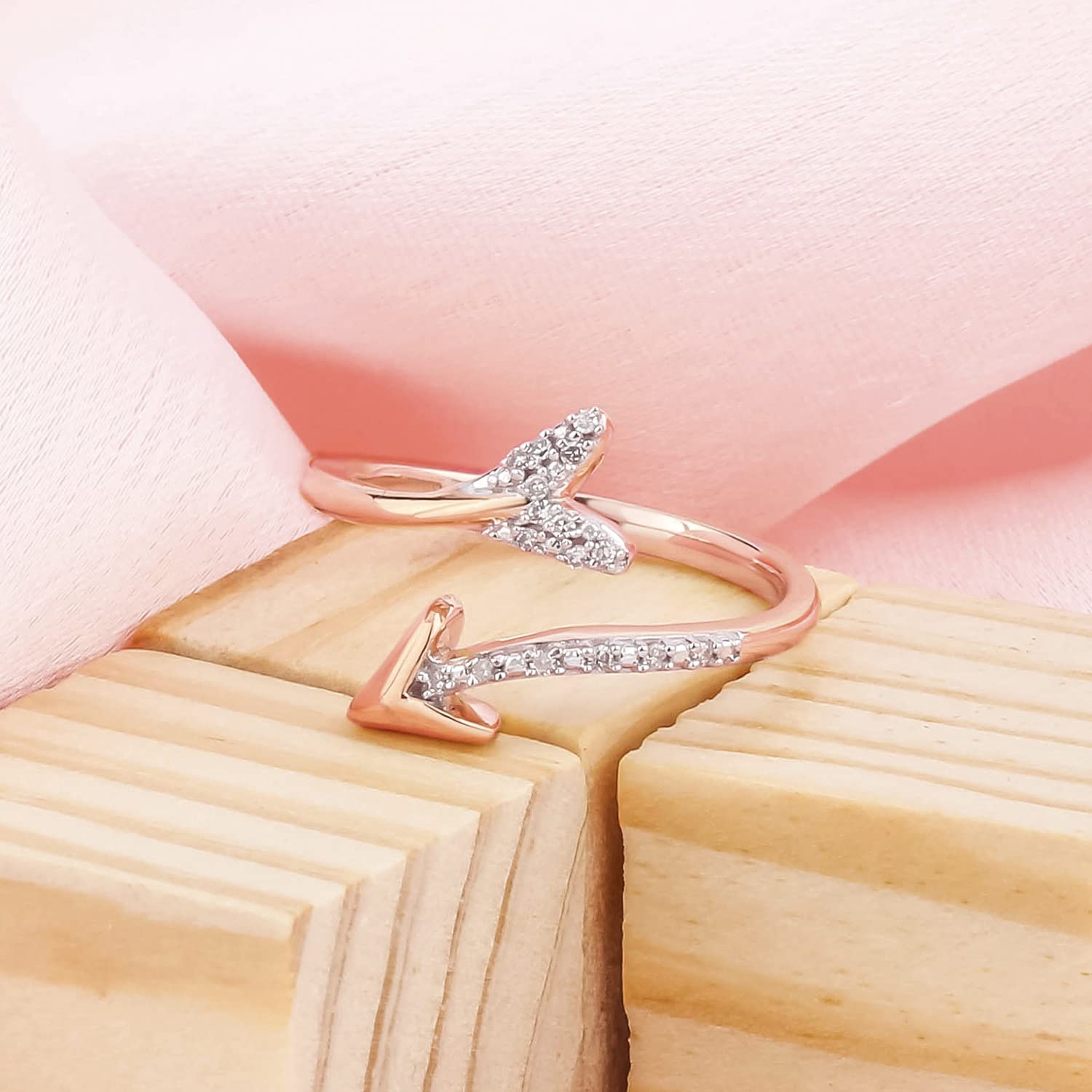 Cali Trove, 1/20cttw Diamond Arrow Ring for Women in 925 Sterling Silver, Women's Split Shank Diamond-Accented Arrow Ring with Round White Diamonds in Yellow Gold-Plated, Rose Gold-Plated or Sterling