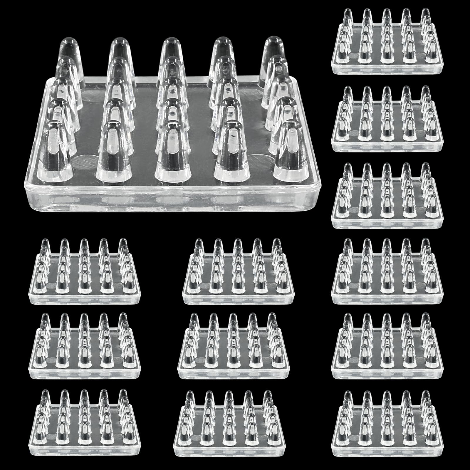 Biaungdo 12 Pcs Self Stick Carpet Protector Spiked Caster Cups, Clear Plastic Caster Cups Square Carpet Protectors Comfortable Touch Caster Cup for Sofas/Chairs/Tables/Other Furniture(50mmx50mm)