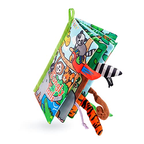 Jollybaby Soft Baby Cloth Books, Crinkle Tail Book, Sensory Teething Books for Babies, Infants & Toddler, Early Children Development Interactive Baby Girl & Boy Toys Gift(Jungly)