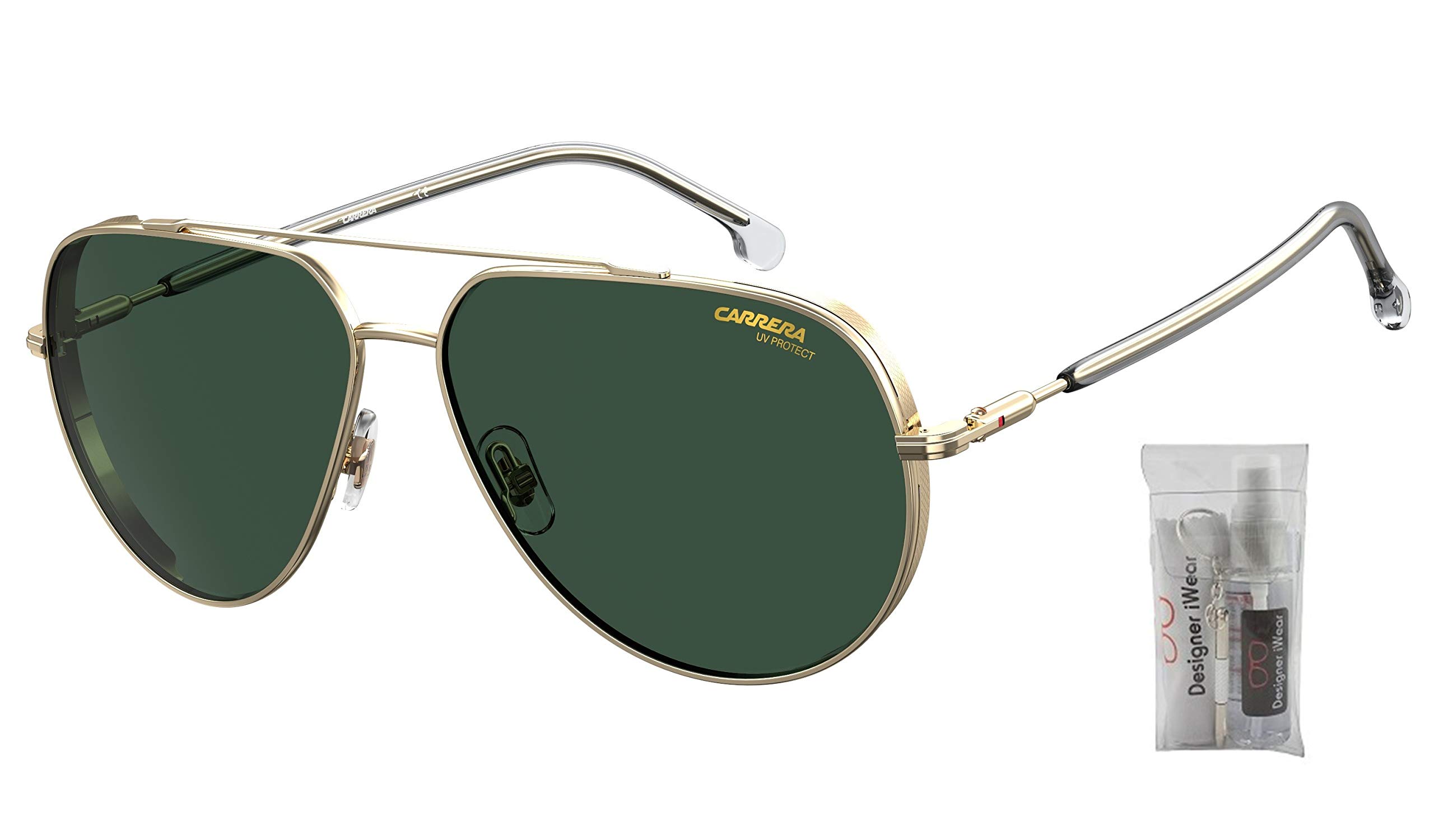 Carrera CA221/S 0LOJ/QT 60M Rose Gold Crystal/Green Aviator Sunglasses For Men For Women + BUNDLE with Designer iWear Eyewear Kit