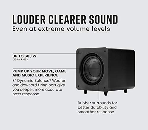 Polk Audio PSW111 8" Powered Subwoofer - Power Port Technology | Up to 300 Watt Amp | Big Bass in Compact Size | Easy Setup with Home Theater Systems Black