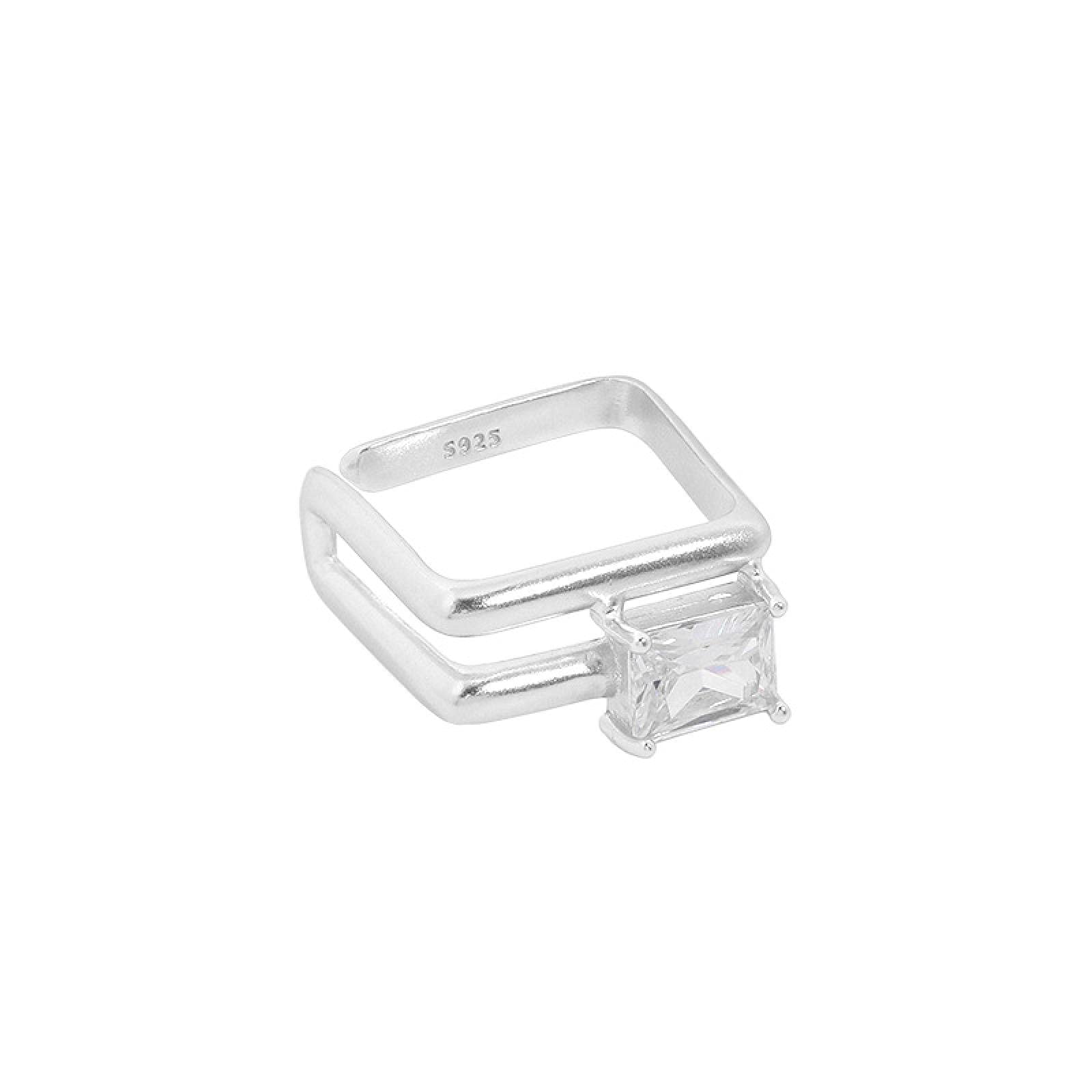 Crystal Geometric Square Open Ring, Women'S Wedding Party Jewelry Silver, One Size
