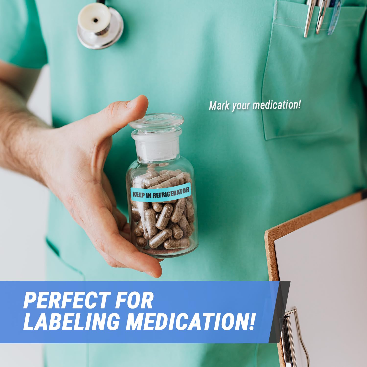 Keep in Refrigerator - Veterinary Label Stickers - 1.63 x 0.38 inch Veterinary Prescription Labels Medical Charts Pharmacy Medication Instruction Vet Stickers File Folder Labels - 1 Packs, 300 Labels