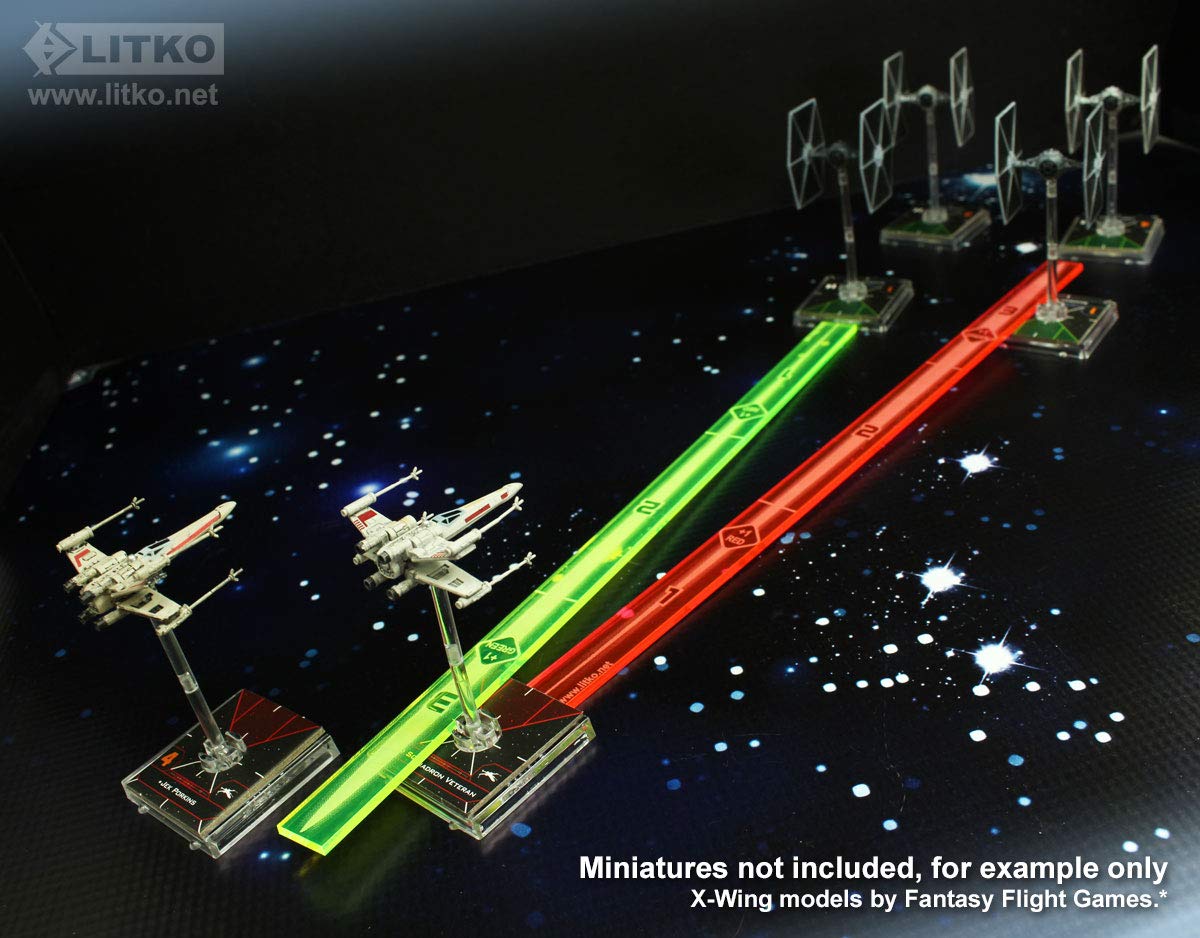 LITKO Space Fighter 2nd Edition Range Ruler Set Compatible with Star Wars: X-Wing Second Edition, Fluorescent Green & Fluorescent Pink (2)