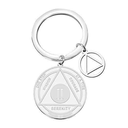 BNQL AA Anniversary Medallion Keychain Sober Recovery Gifts 1 Year 2 Year 3 Year Serenity Prayer AA Sobriety Gifts (keychain 2)