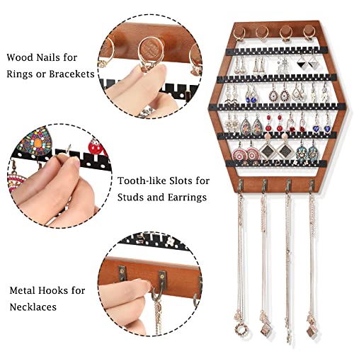 handrong Hexagon Hanging Earring Organizer Wall Earring Holder Wall Jewelry Holder Wall Jewelry Organizer For Earrings Necklaces Bracelets