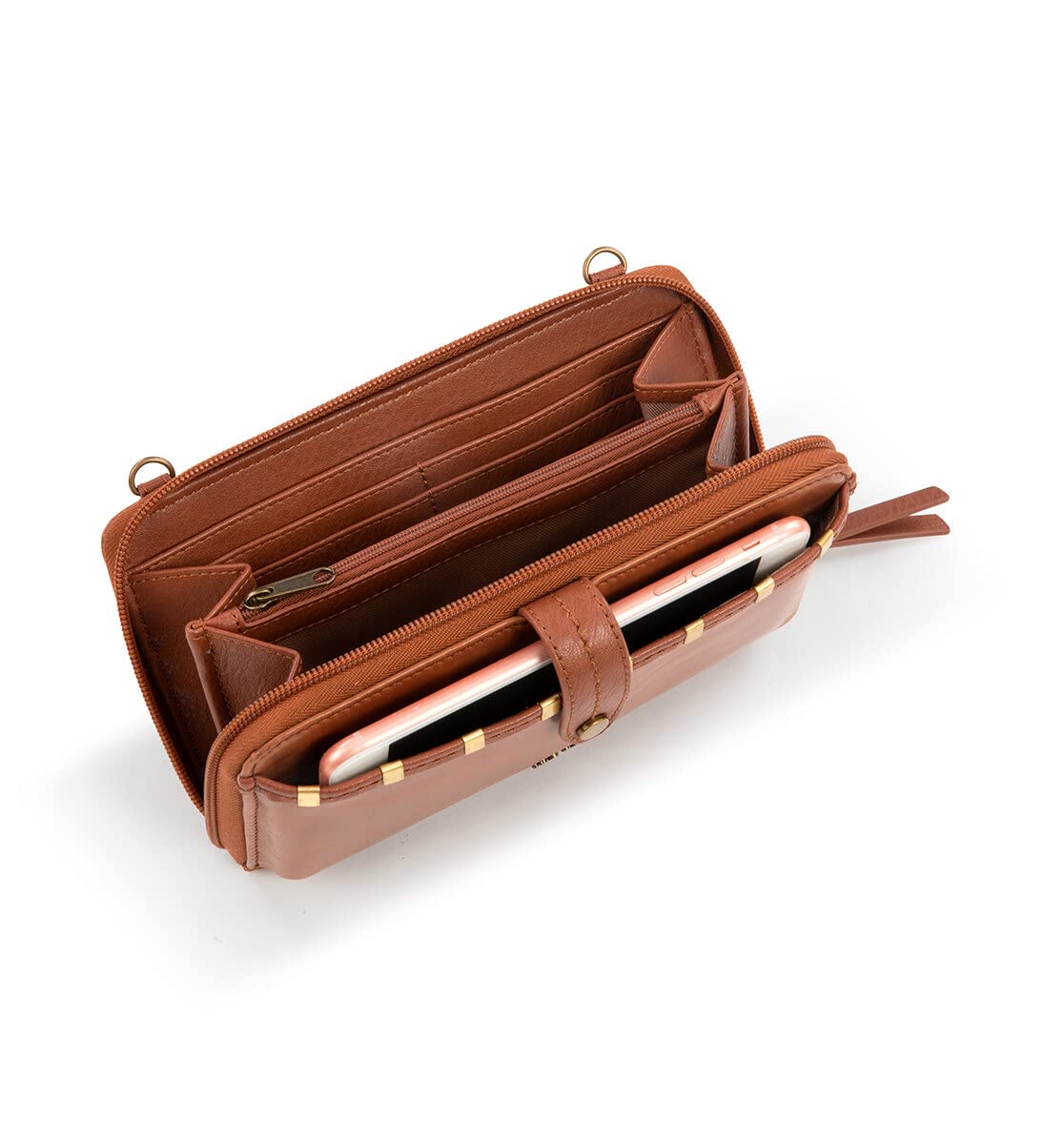 The Sak Iris Smartphone Crossbody Purse - Women's Cellphone Bag & Wallet For Everyday - Convertible Wristlet With Zipper in Tobacco/Leather