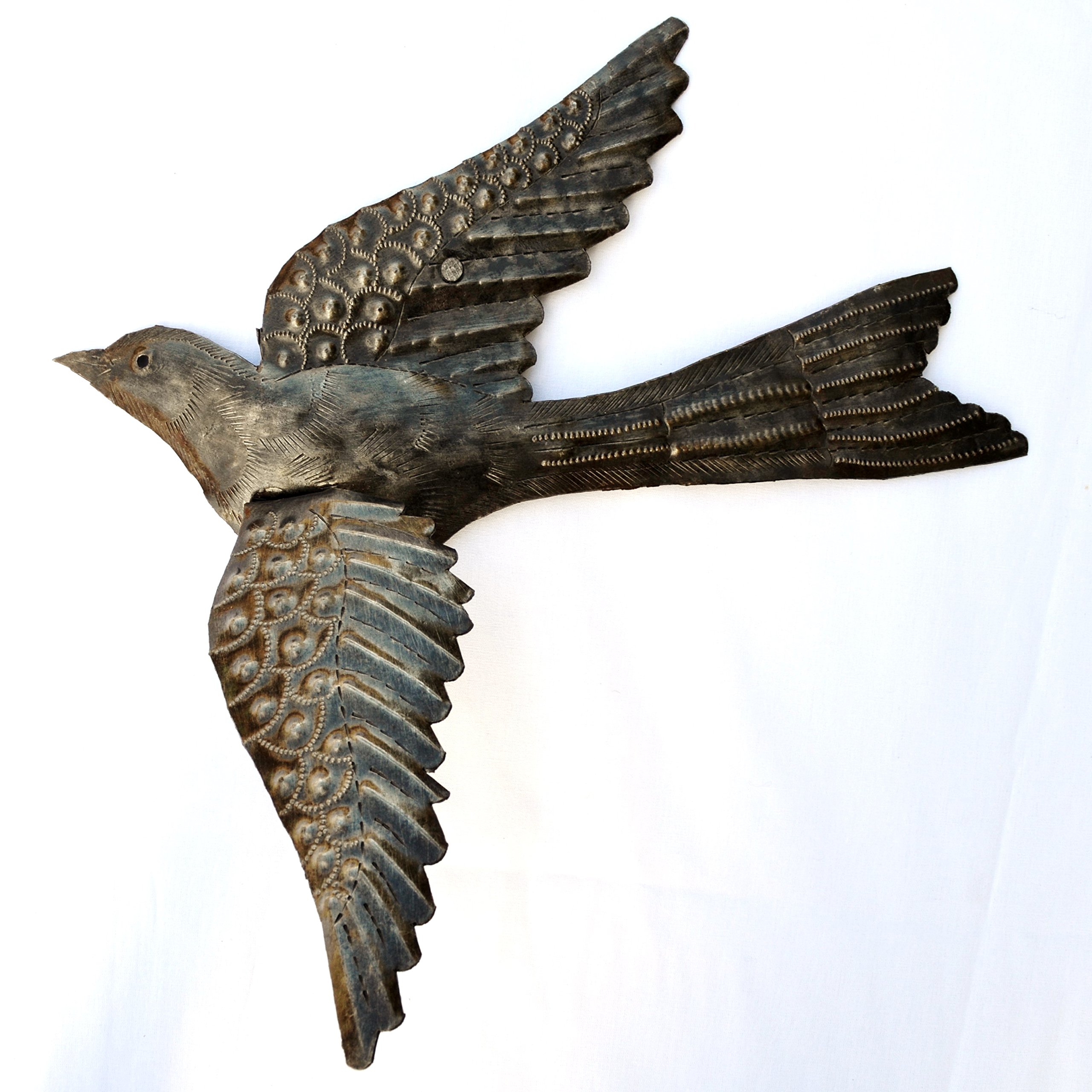 Set of 2 Garden Birds, Spring Home Accent Decor, 3D Wings, Metal Wall Hanging, Indoor Outdoor Display, Handmade 11 x 13 Inches