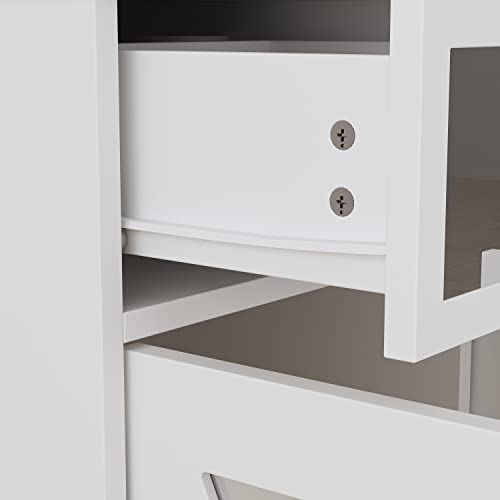 Homsee Buffet Sideboard Storage Cabinet with Mirror Doors, 3 Drawers & 6 Storage Compartments, Kitchen Cupboard Console Table for Hallway and Living Room, White (55.1”L x 15.7”W x 35.4”H)