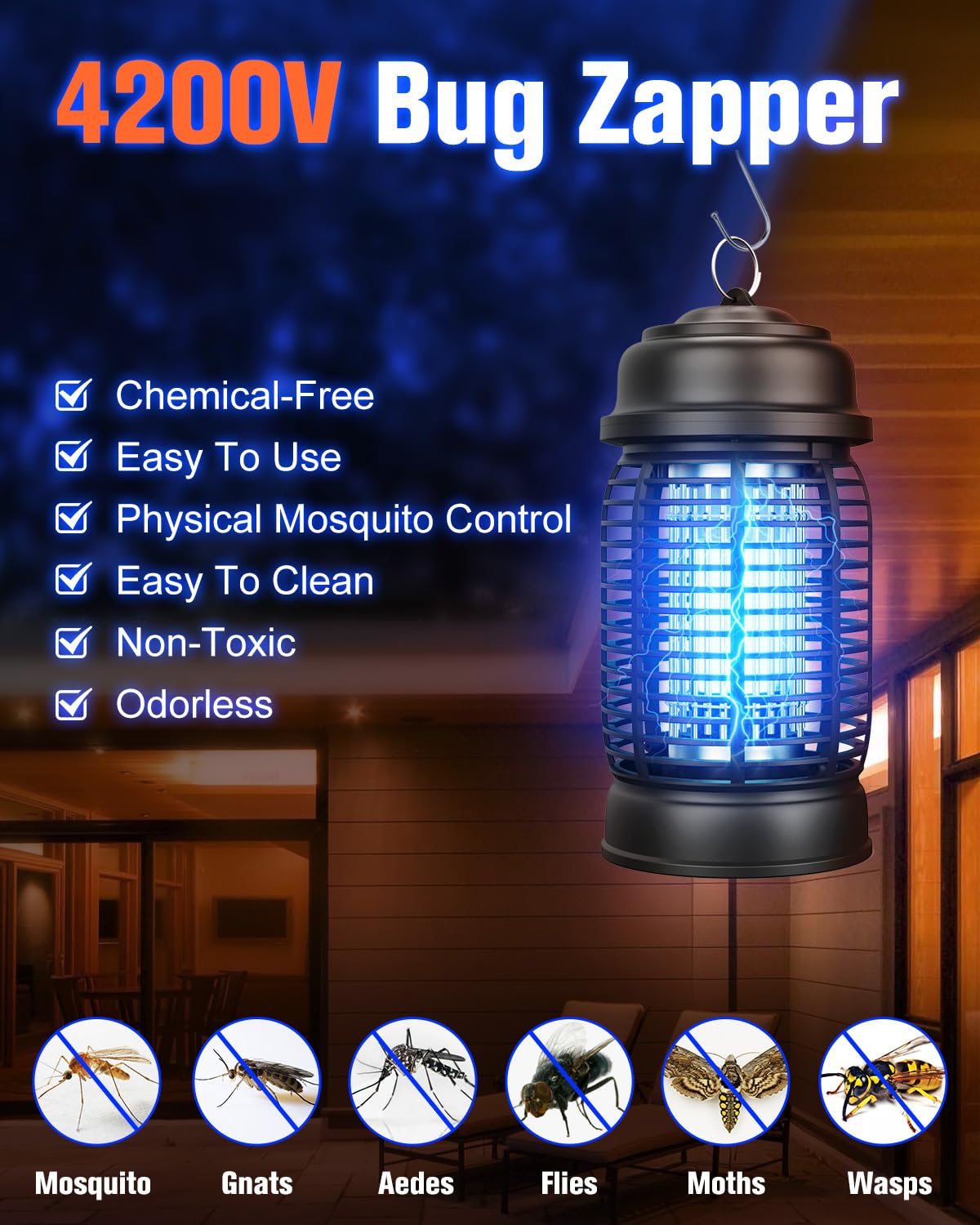 DEEZEE Bug Zapper Outdoor, 4200V Mosquito Zapper Indoor,20W Electric Fly Zapper ,Insect Zapper&Mosquito Killer lamp for Home, Patio, Kitchen, Backyard, Camping, Plug-in…