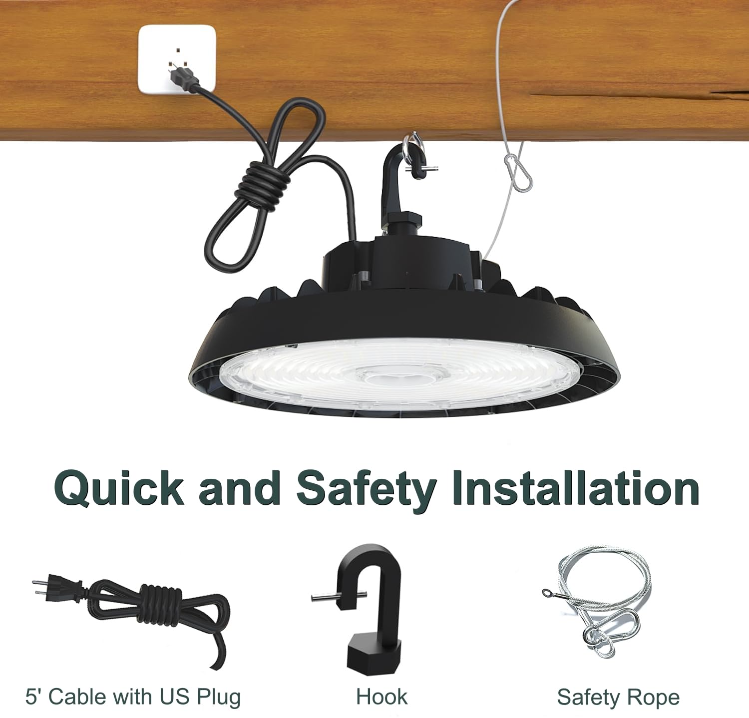 Treligate UFO Led High Bay Light 100W 125W 150W Wattage Adjustable 4000K 5000K CCT Selectable 1-10V Dimmable High Bay Lights with 5' US Plug Alternative to 650W MH/HPS for Factory Warehouse