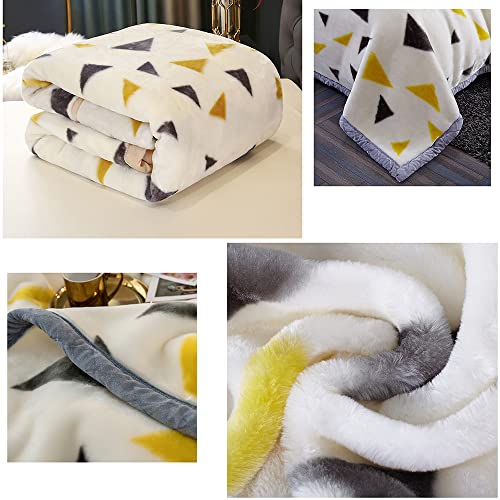 Queenshin Cozy Plush Simple Big Triangle Print Flannel Fleece Blanket, 800 GSM Super Thick Soft Raschel Throw for Sofa Couch Bed 60 * 80 inch, White