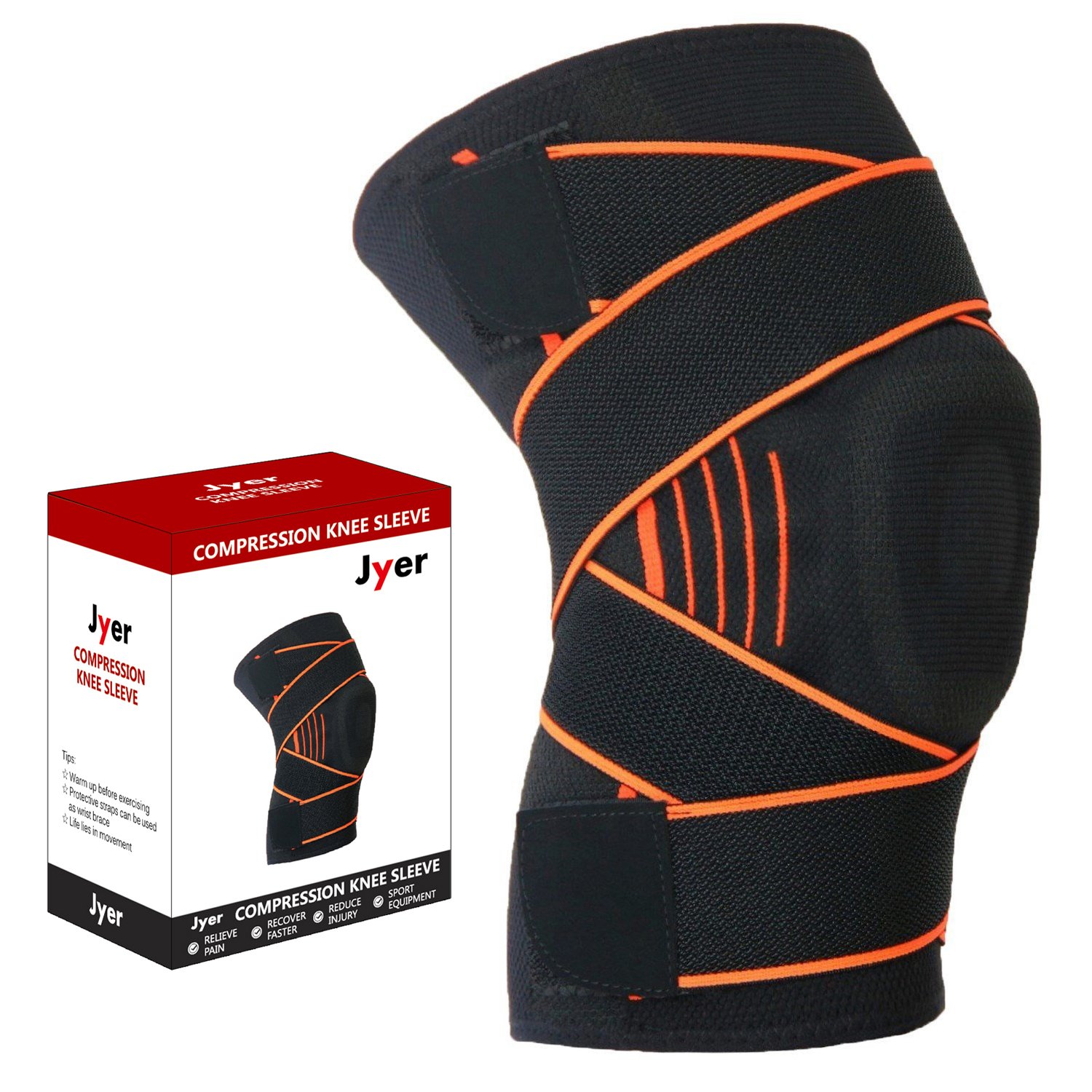 Jyer Compression Knee Brace Sleeve Support with Protective Straps and Shock-absorbing Pad, for Running, Meniscus Tear, Joint Pain, Arthritis Relief, Acl Recovery and Sports (X-Large)