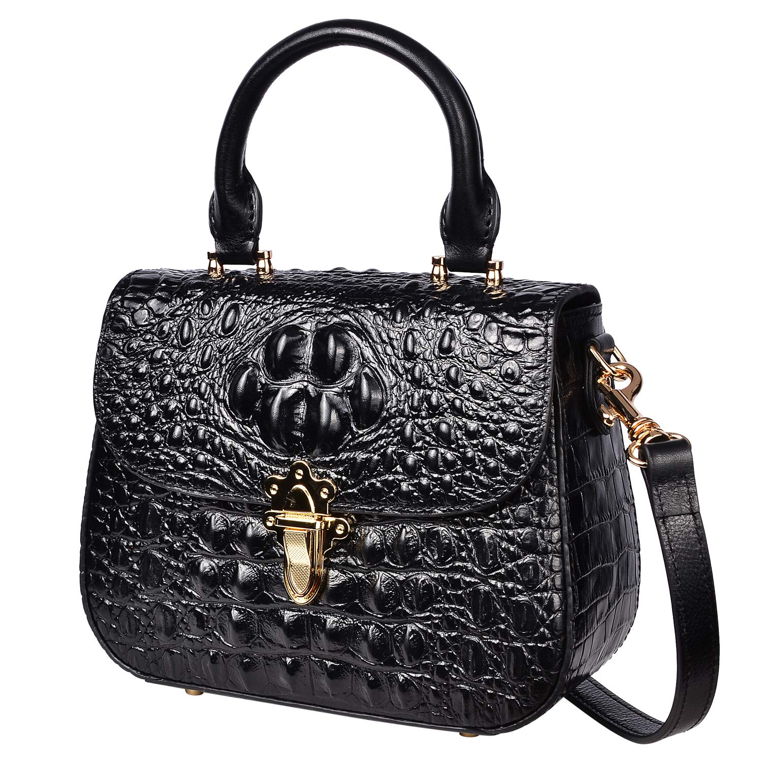 PIJUSHI Leather Crossbody Bags for Women Designer Crocodile Purse Satchel Handbag (99806 Black)…