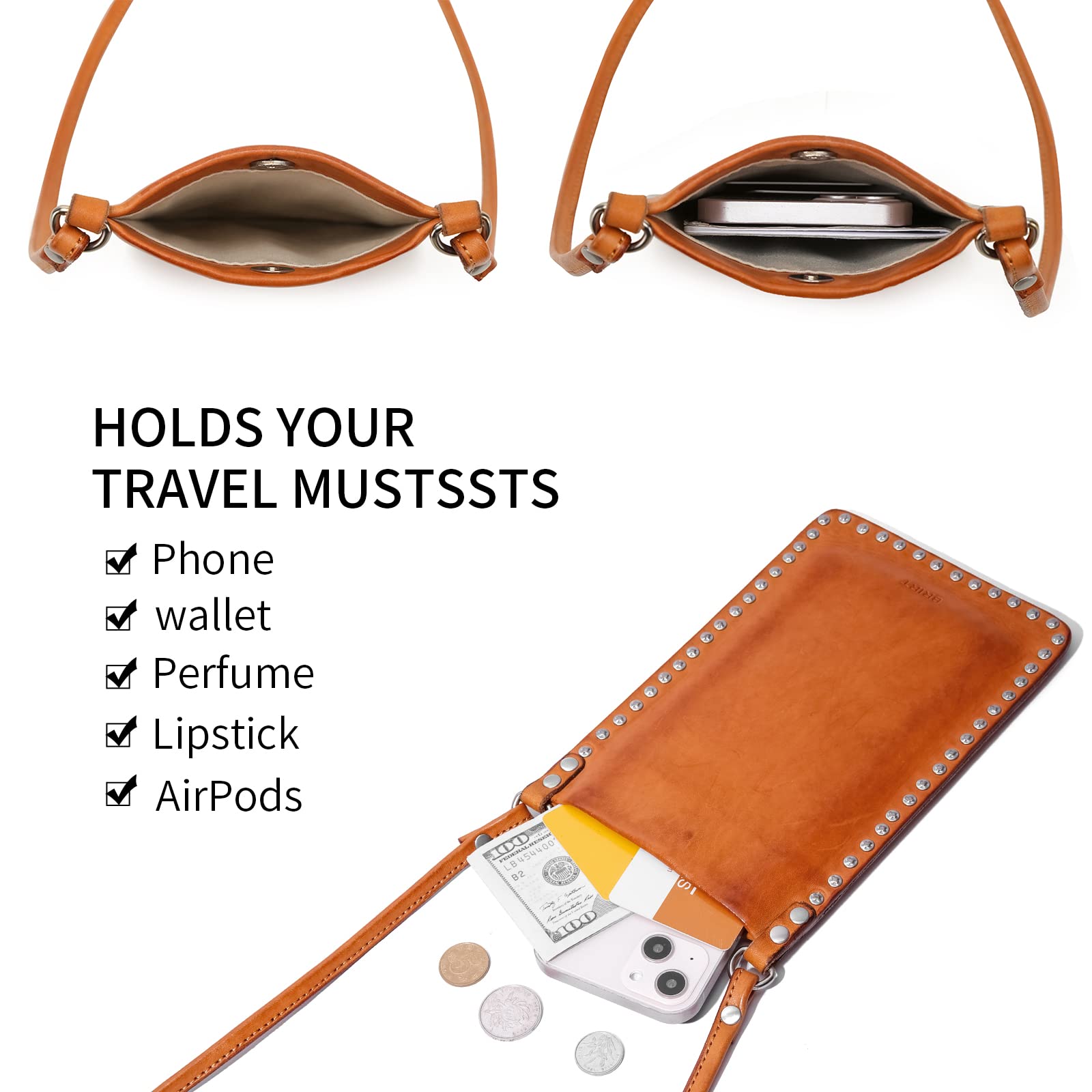 BRIRT Crossbody Leather Bags Women's Cellphone Wallet Small Travel Purse Leather