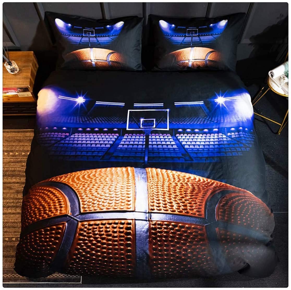Homebed 3D Sports Basketball Bedding Set for Teen Boys, Duvet Cover Sets with Pillowcases, Full Size 90" X 90", 3PCS,1 Duvet Cover+2 Pillow Shams