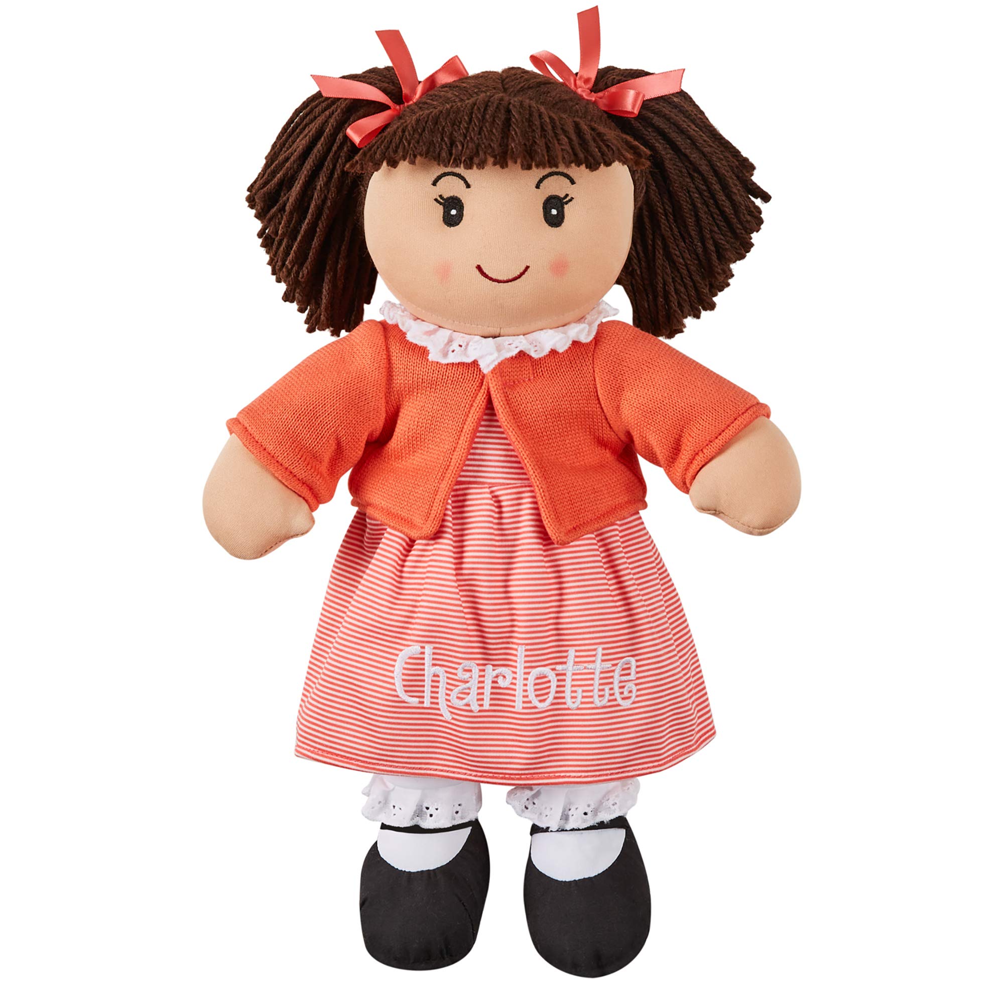 Let's Make Memories Personalized Rag Doll - Soft Doll for Kids - Dark Brown Hair - Disco