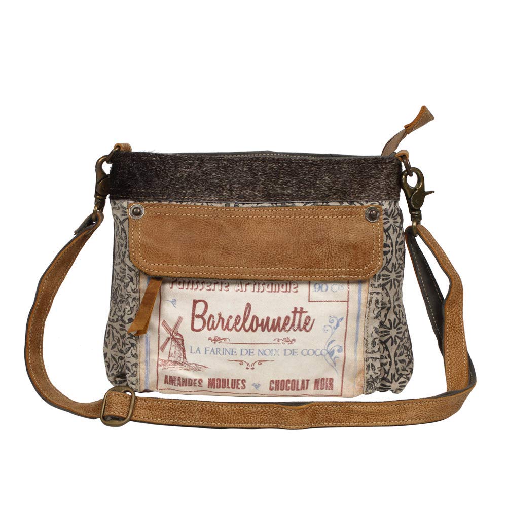 Myra Bag La Farine Upcycled Canvas & Leather Small Crossbody Bag S-1247 Brown