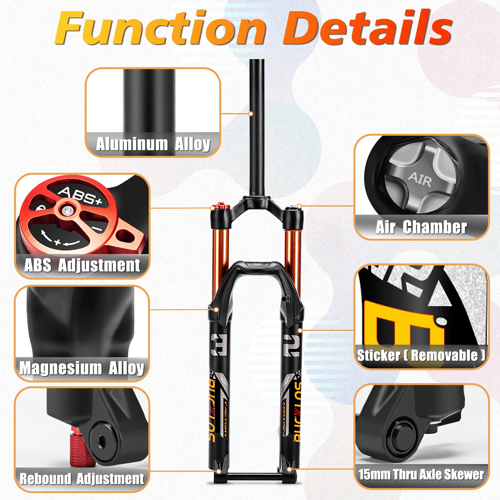BUCKLOS 26/27.5/29 inch MTB Fork 120mm Travel, 1-1/8" Straight/Tapered Mountain Bike Fork Rebound Adjust, 15mm×100mm Axle, Manual Lockout Air Shock
