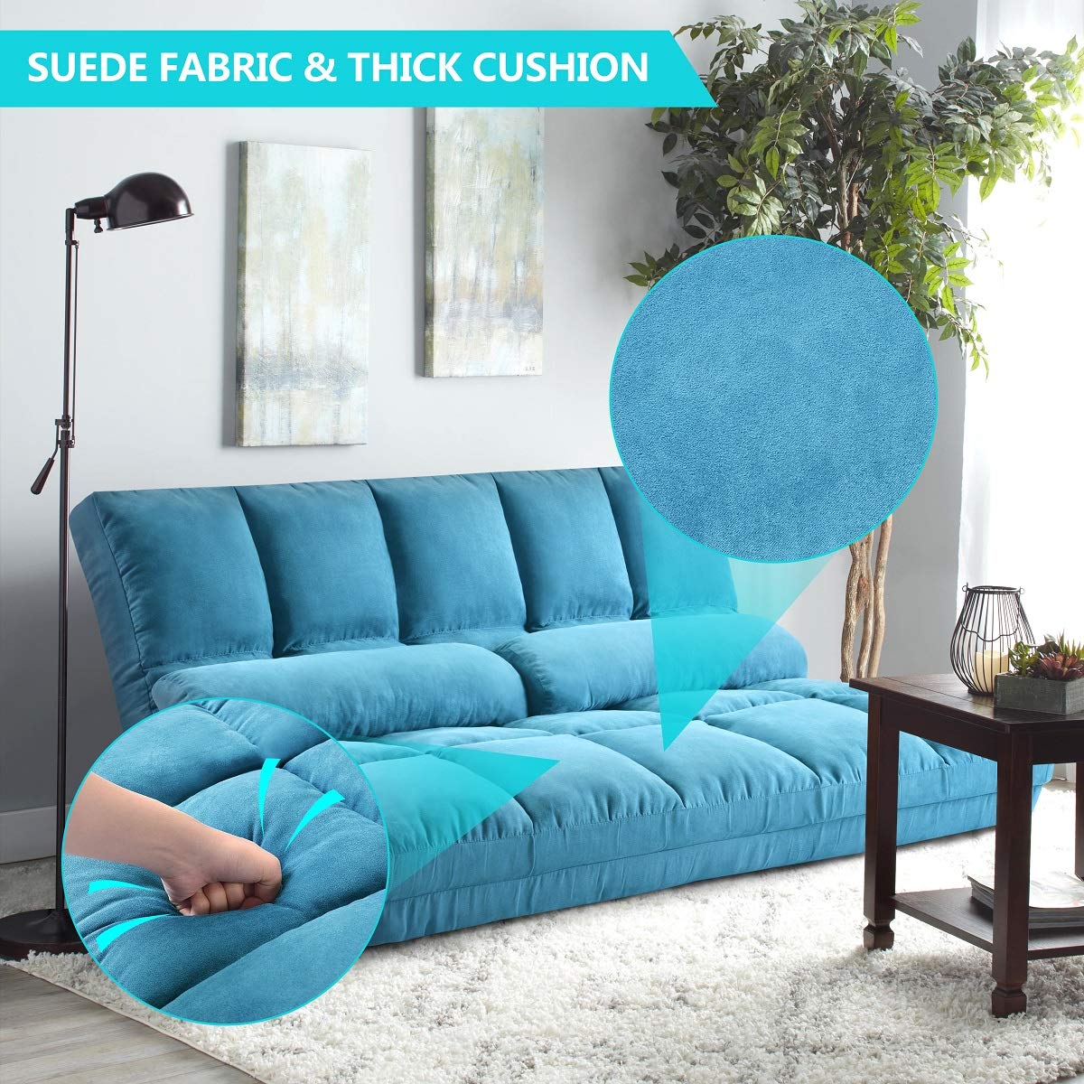 Harper & Bright Designs Adjustable Floor Sofa and Couch for Living Room and Bedroom, 5 Position Floor Gaming Chair, LoveSeat (Loveseat Couch, Blue Couch)