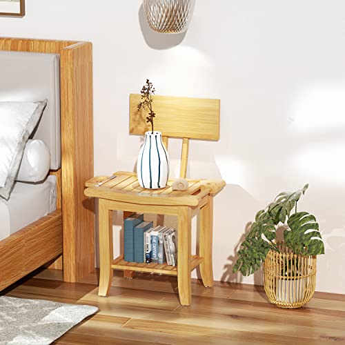 ETECHMART Bamboo Shower Bench with Back and Soap Dish, 2-Tier Shower Chair Bath Seat with Handle for Bathroom Bathtub Elderly Disabled, Waterproof Wood Spa Stool for Inside Shower Legs Shaving, Bamboo
