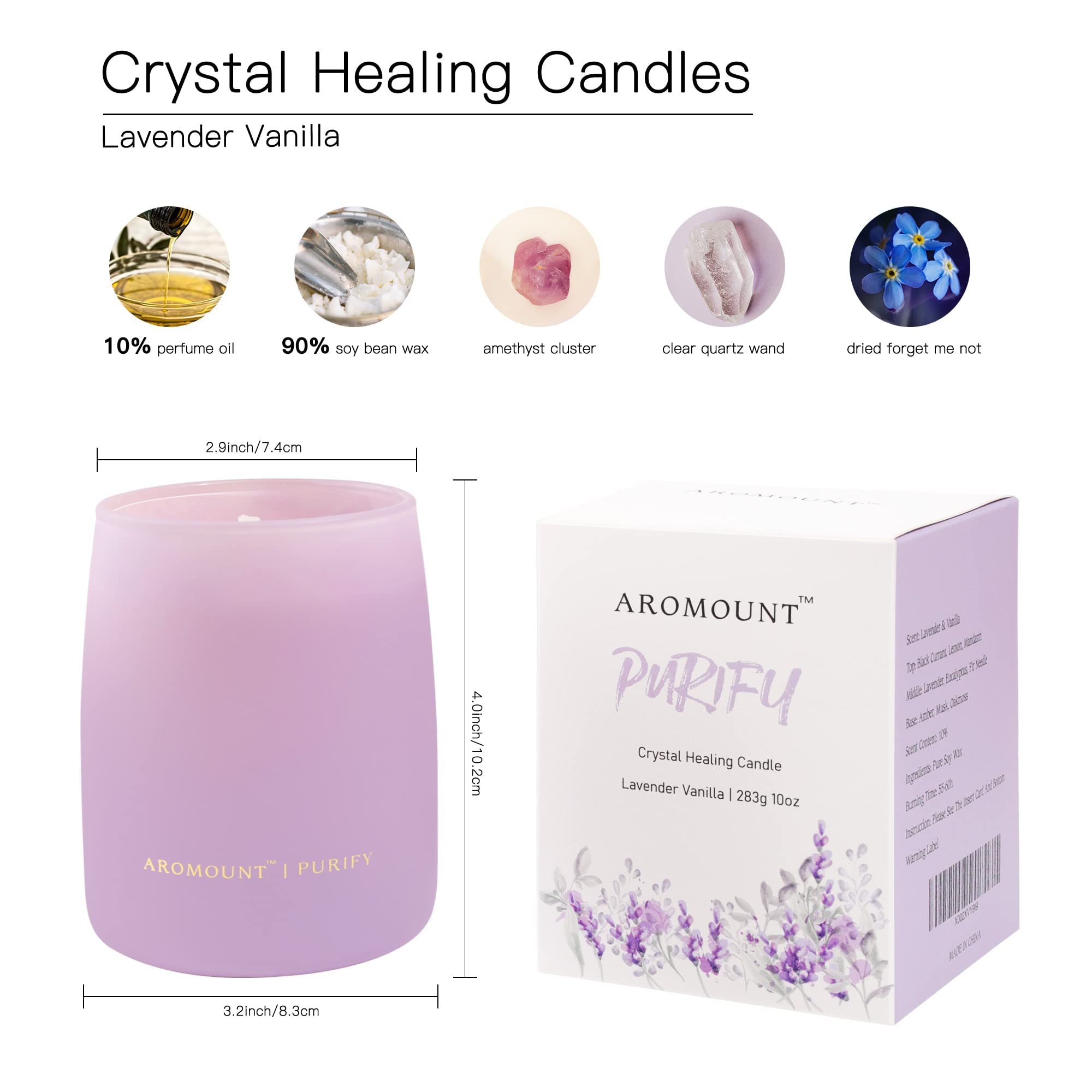 Lavender Vanilla Scented Candle with Crystal Inside,Luxury Candle Gift for Women,10oz Crystal Natural Soy Candle,Spiritual Aromatherapy Candle for Home Scented | Purify