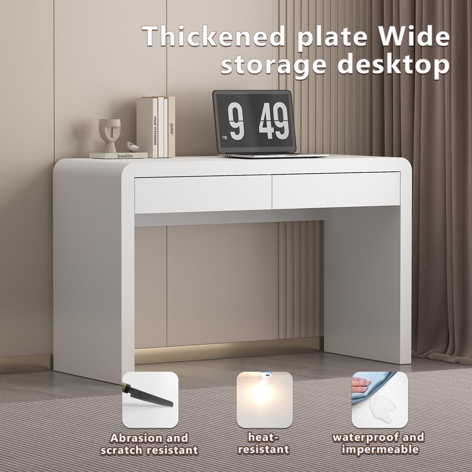 Dongge White Computer and Gaming Desk with Drawers.Home Office desks for Bedroom.Wooden Kids' Writing Table.Three-Layer Lacquered Thick Wooden Board Work Desk That can be Used as a Vanity(Z-101)